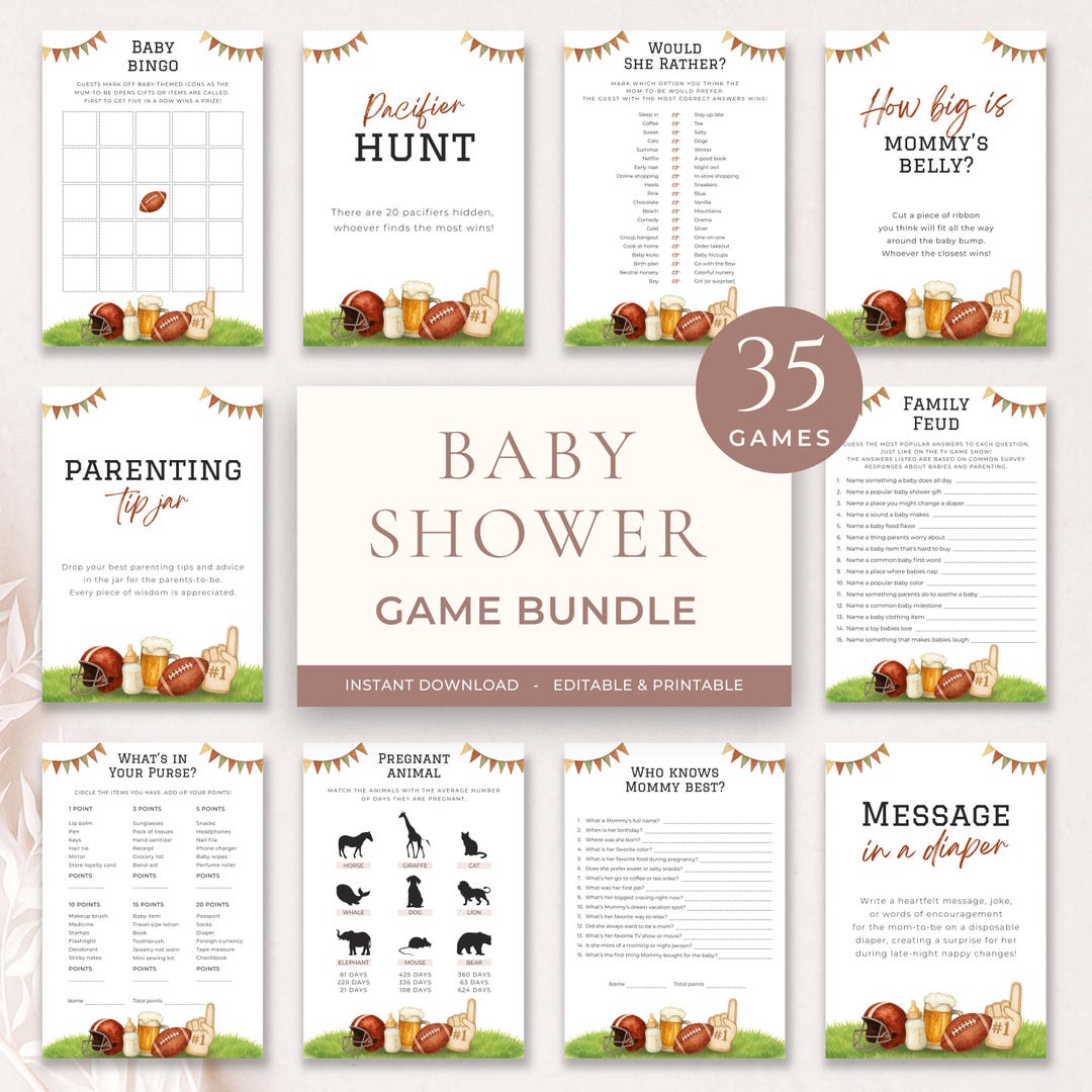 Tailgate & Celebrate Baby Shower Game Bundle Printable Football Season ...