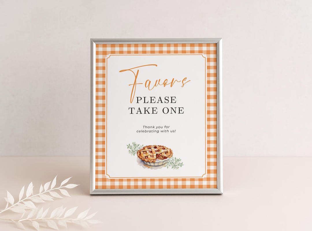 Cutie Pie Favors Sign Editable Template Fall Orange Gingham Editable ...