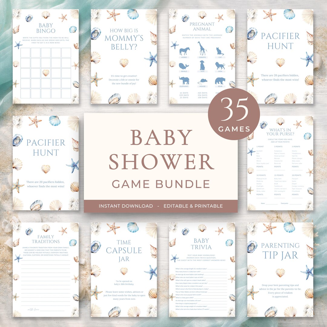 Sea You Soon Baby Shower Game Bundle Coastal Seashell Beach Guest ...