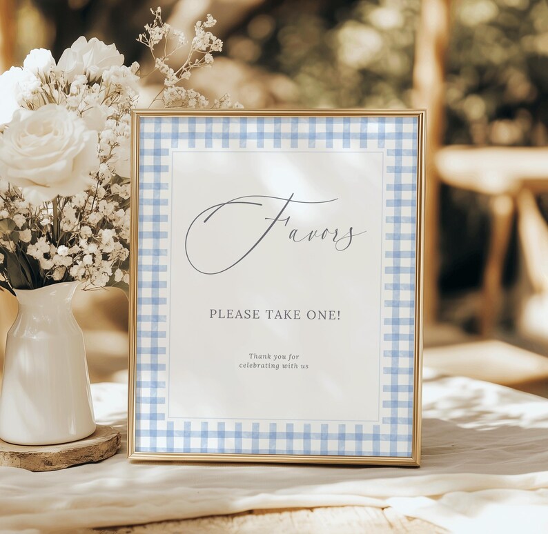 Blue Gingham Baby Shower Table Signs Bundle Editable Soft Blue Classic ...