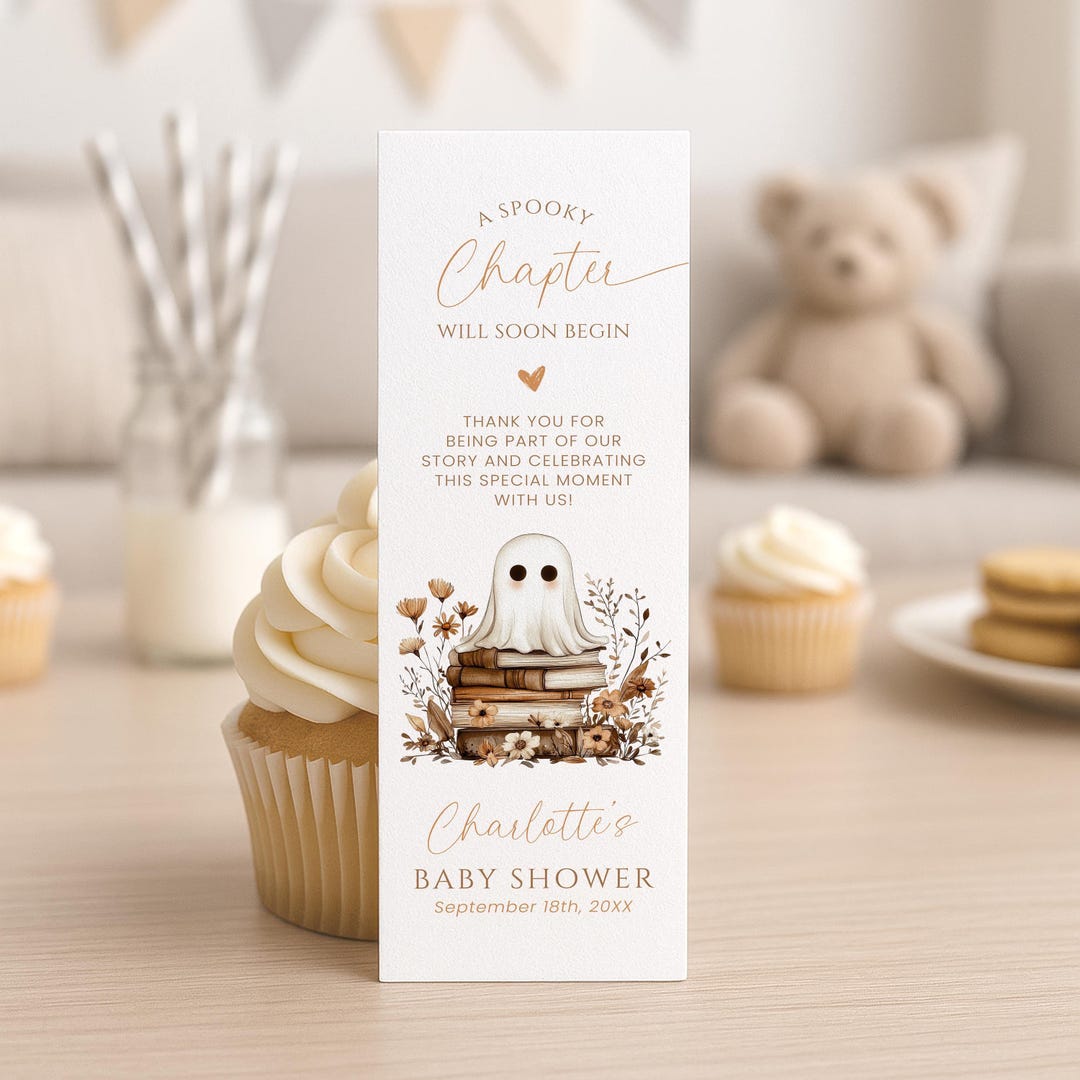 New Chapter Baby Shower Bookmark Favor Printable Halloween Spooky Ghost ...