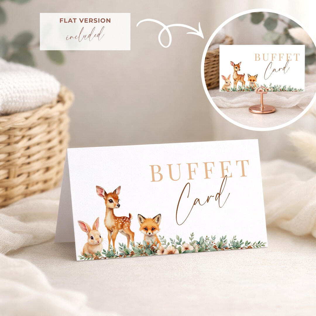 Woodland Baby Shower Food Label Forest Animal Buffet Card Printable ...