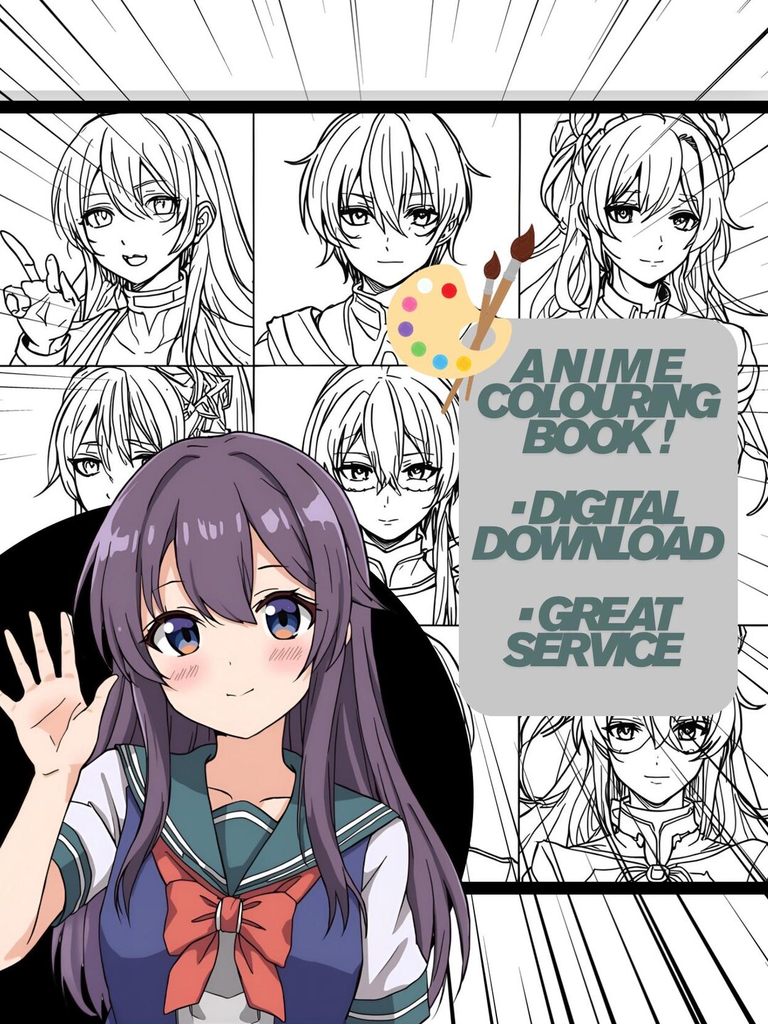 Anime Coloring Pages: Manga Boy & Girl Line Art (PDF Download) - Etsy