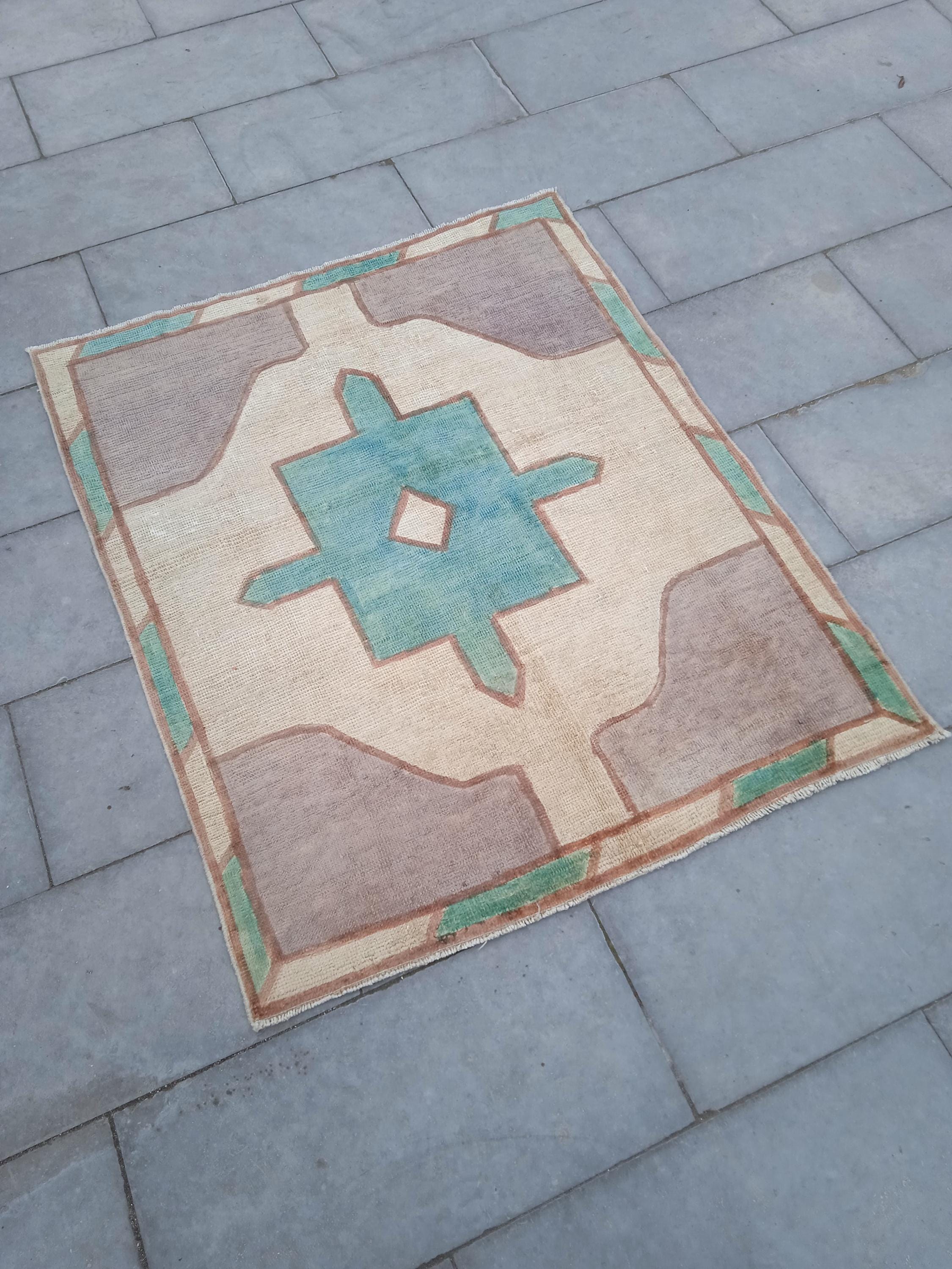 3x4 Rug Brown Green Turkish Rug,handmade Vintage Wool Rug,3x4 Oushak ...