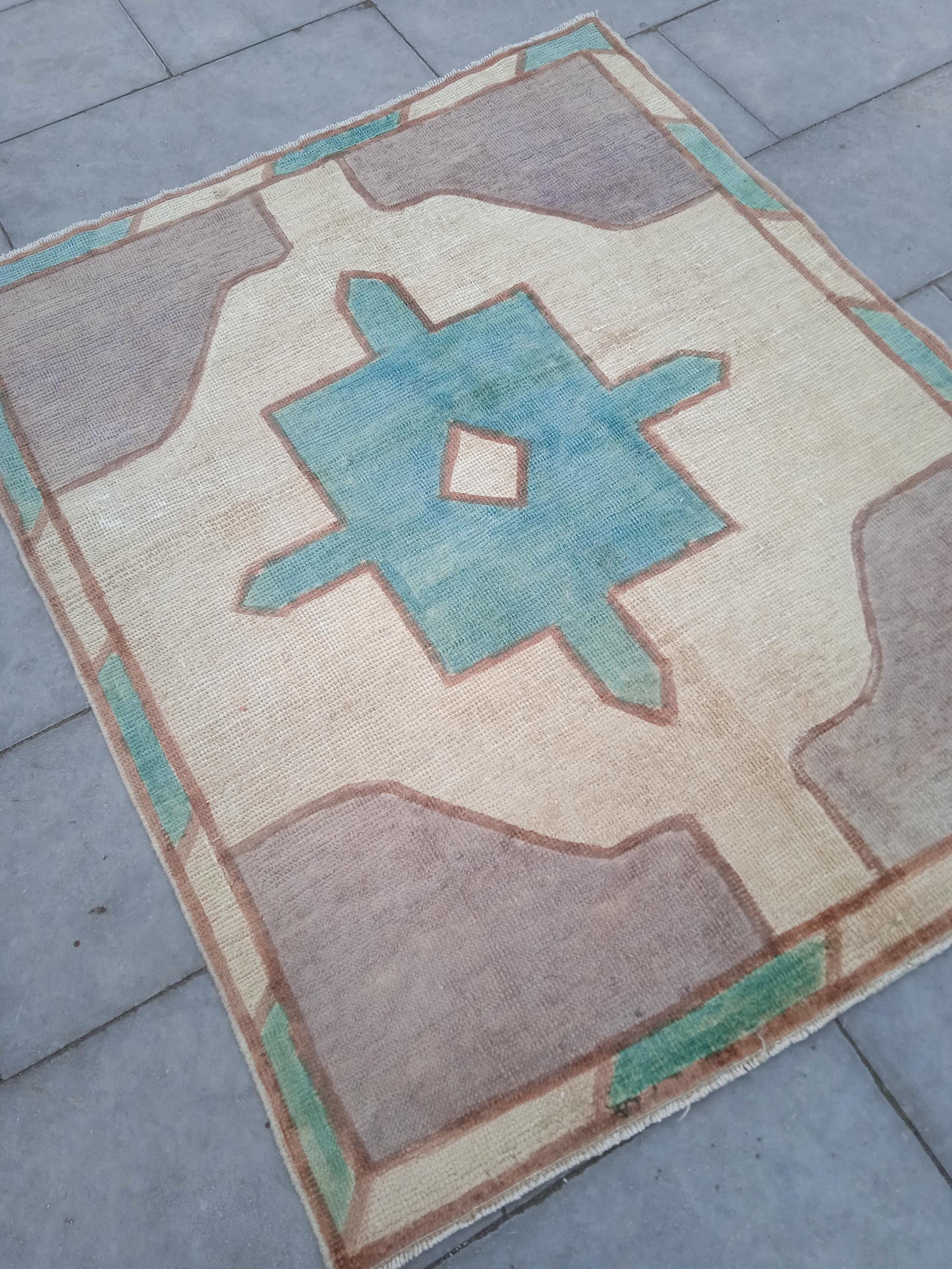 3x4 Rug Brown Green Turkish Rug,handmade Vintage Wool Rug,3x4 Oushak ...