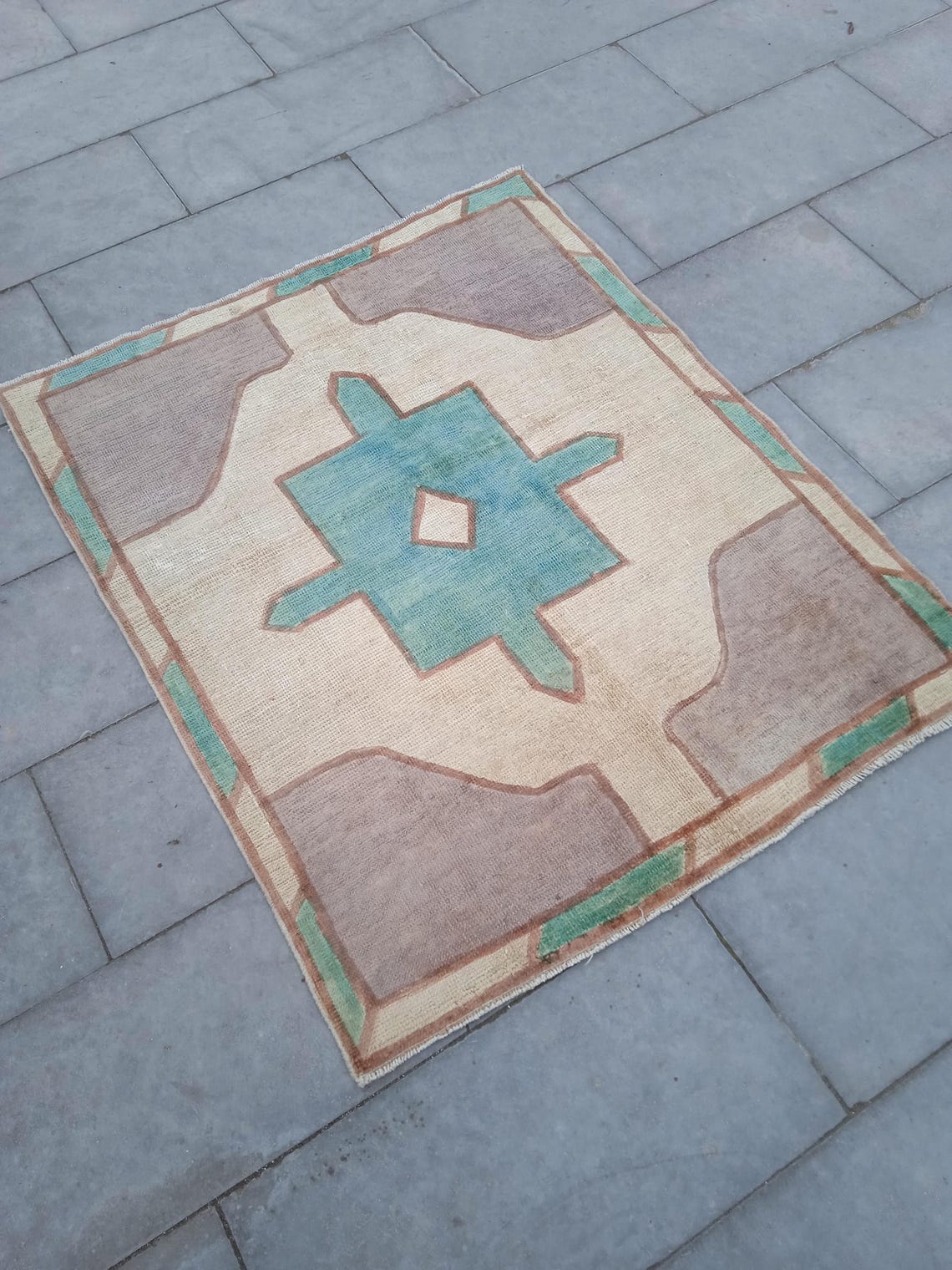 3x4 Rug Brown Green Turkish Rug,handmade Vintage Wool Rug,3x4 Oushak ...