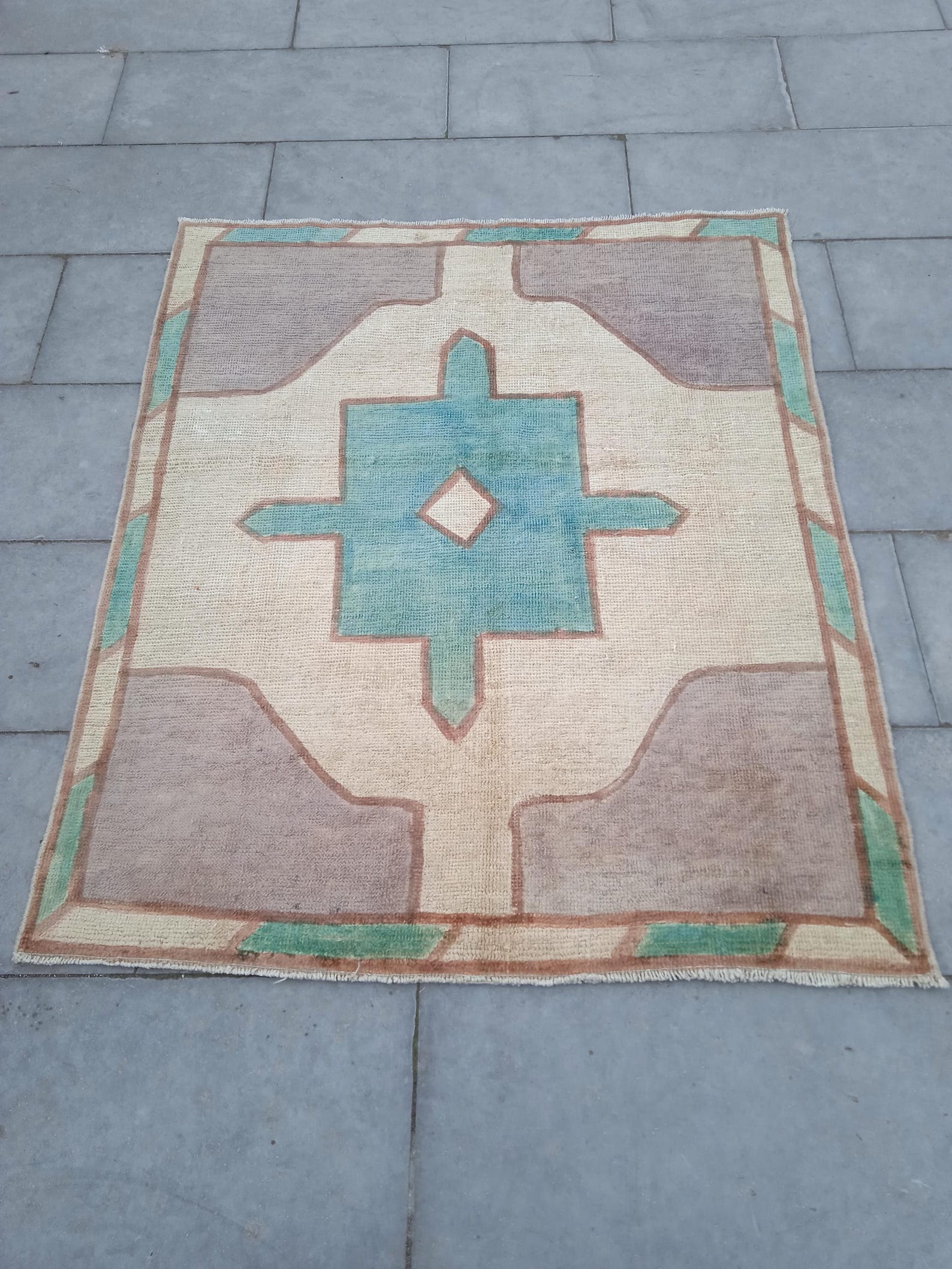 3x4 Rug Brown Green Turkish Rug,handmade Vintage Wool Rug,3x4 Oushak ...