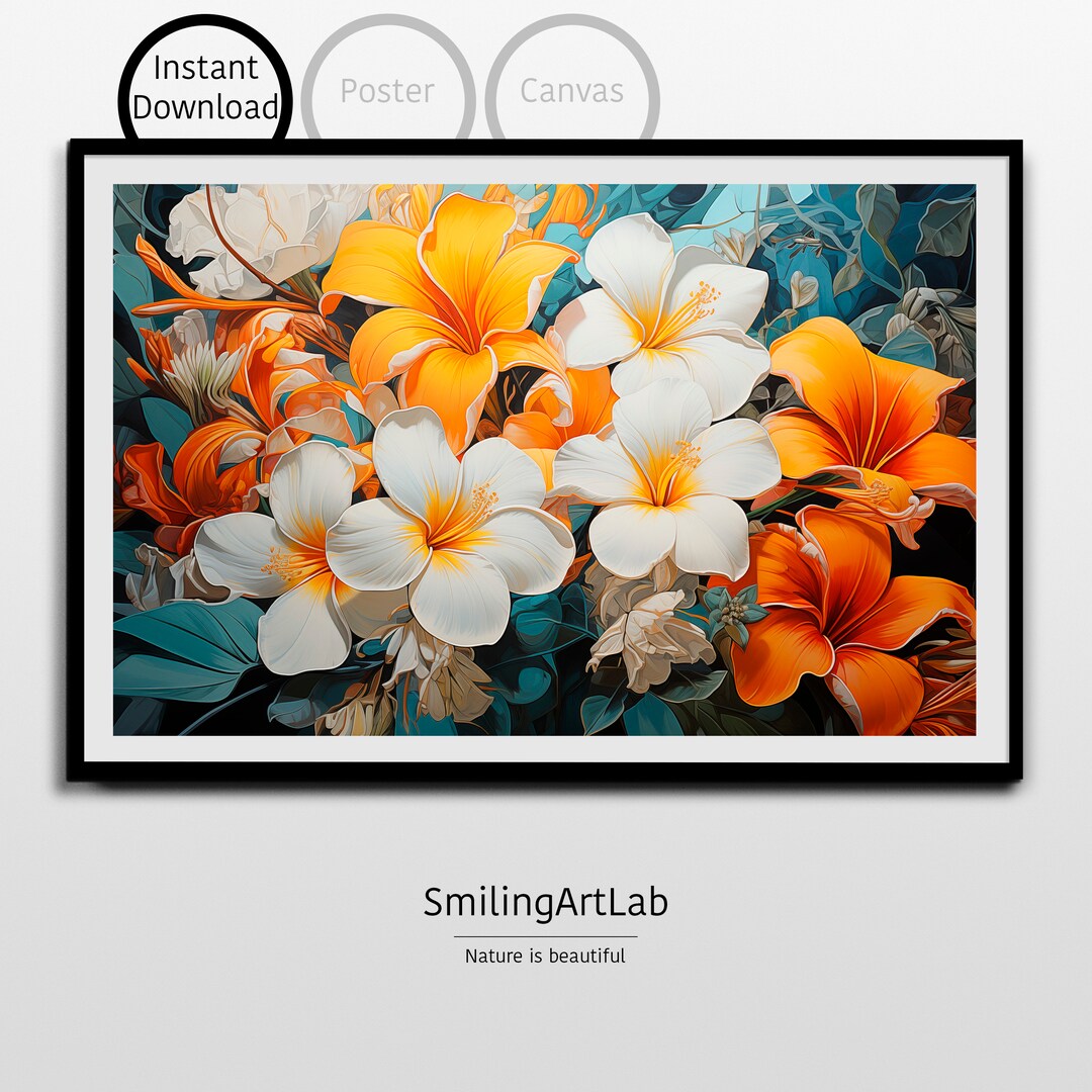 Frangipani Flower Painting - Orange Frangipani Painting - White ...