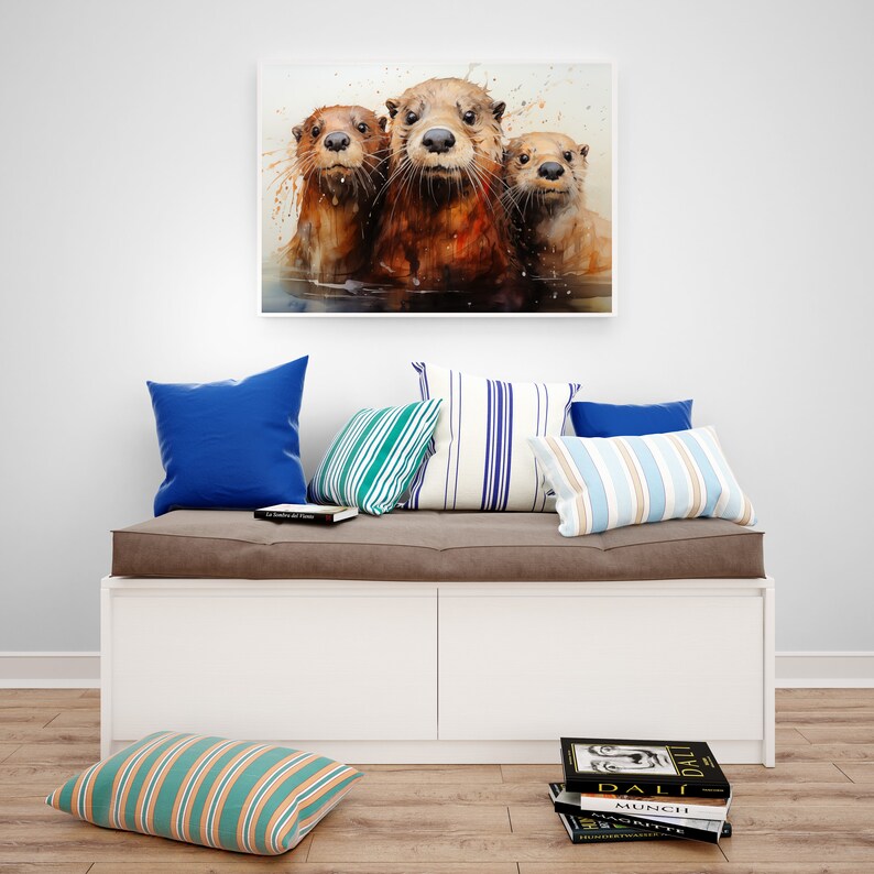 Otter Image - Charming Otter Family of Three - Watercolor Print ...