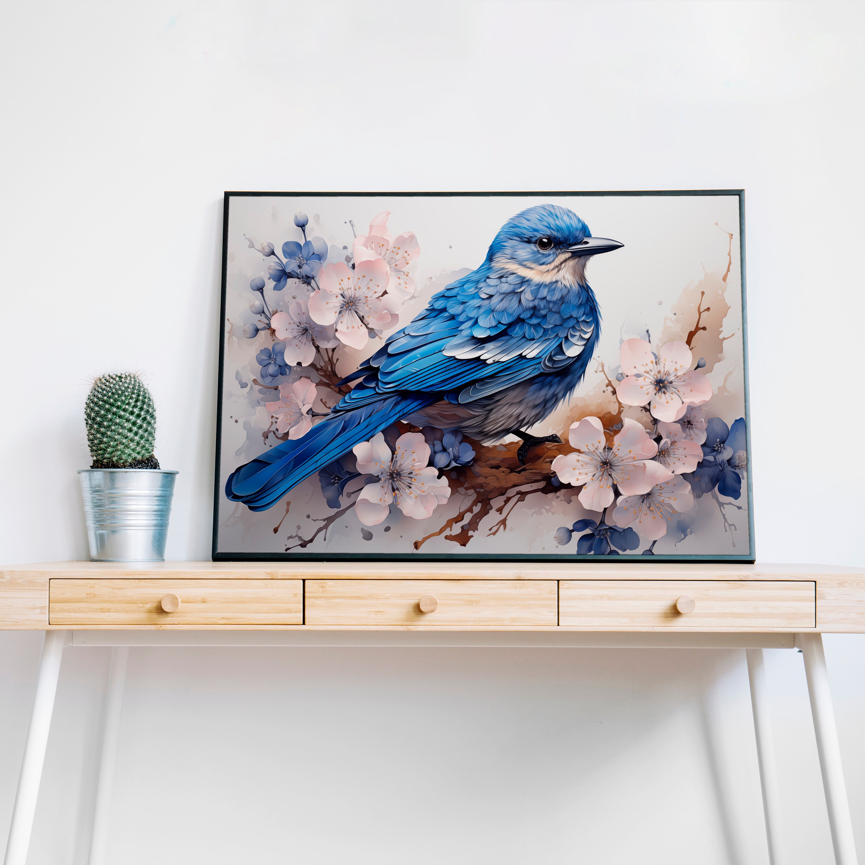 Bluebird Image Digital Watercolor Bird Art Spring Blossoms With Animals ...