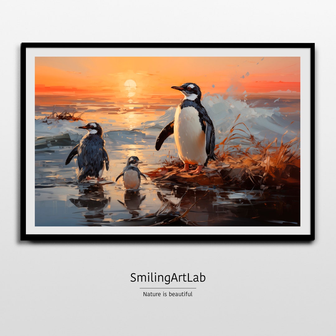 Penguin Image - Abstract Penguin Art - Oil Painting Style Printable ...