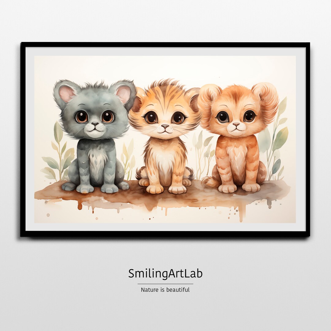 Baby Cats Image in Watercolor Style - Baby Animals - Art Print ...