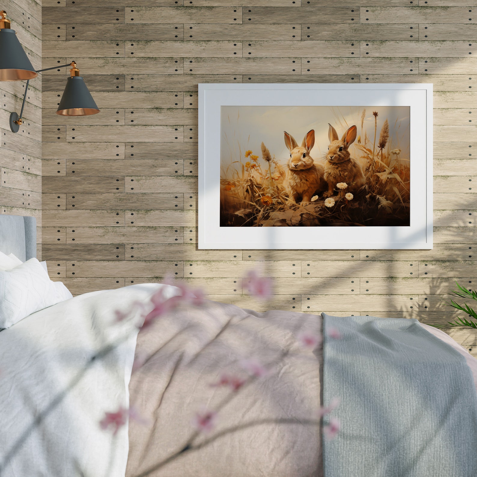 Bunny Image - Cute Bunnies Painting - Rustic Cabin Decor - Vintage Art ...