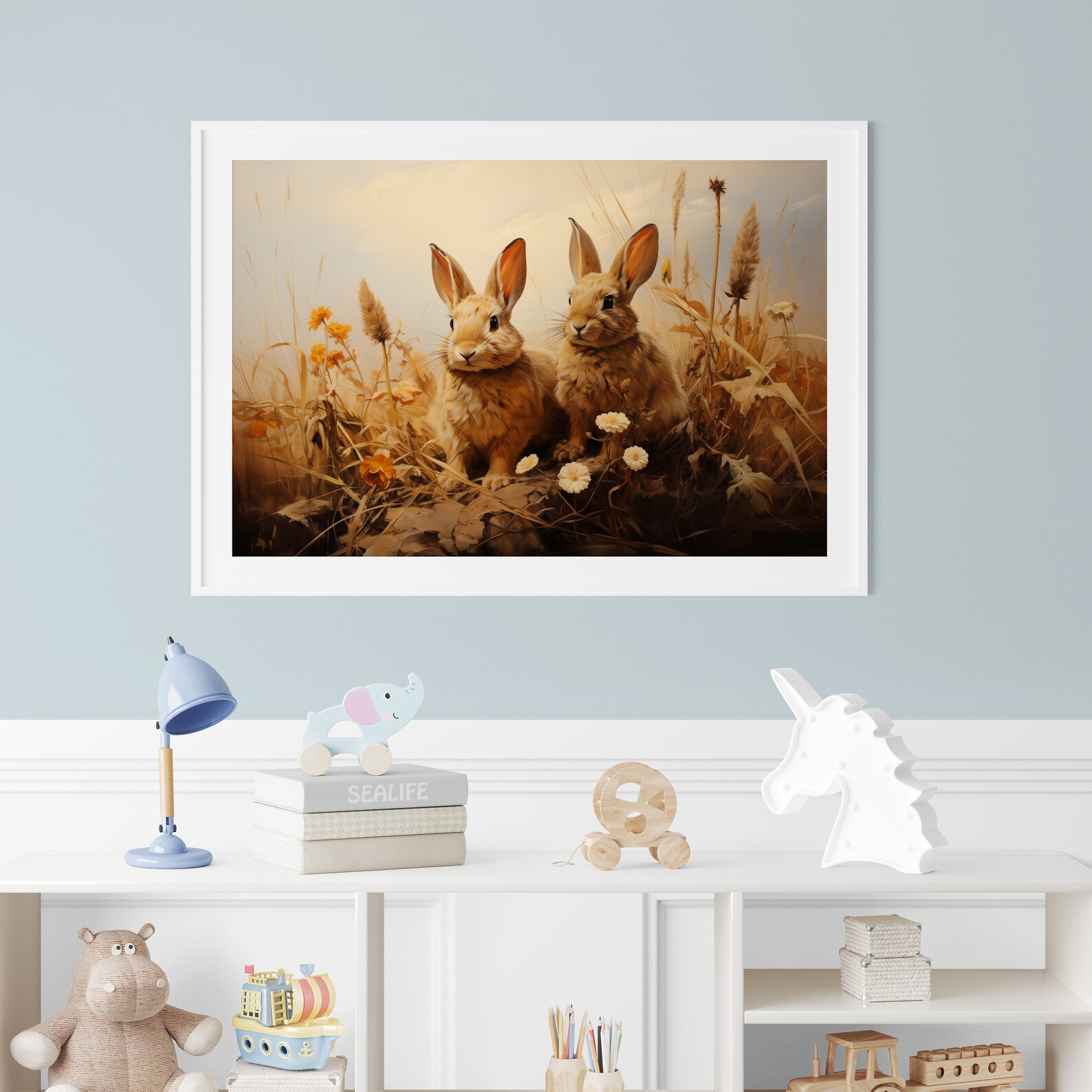 Bunny Image - Cute Bunnies Painting - Rustic Cabin Decor - Vintage Art ...