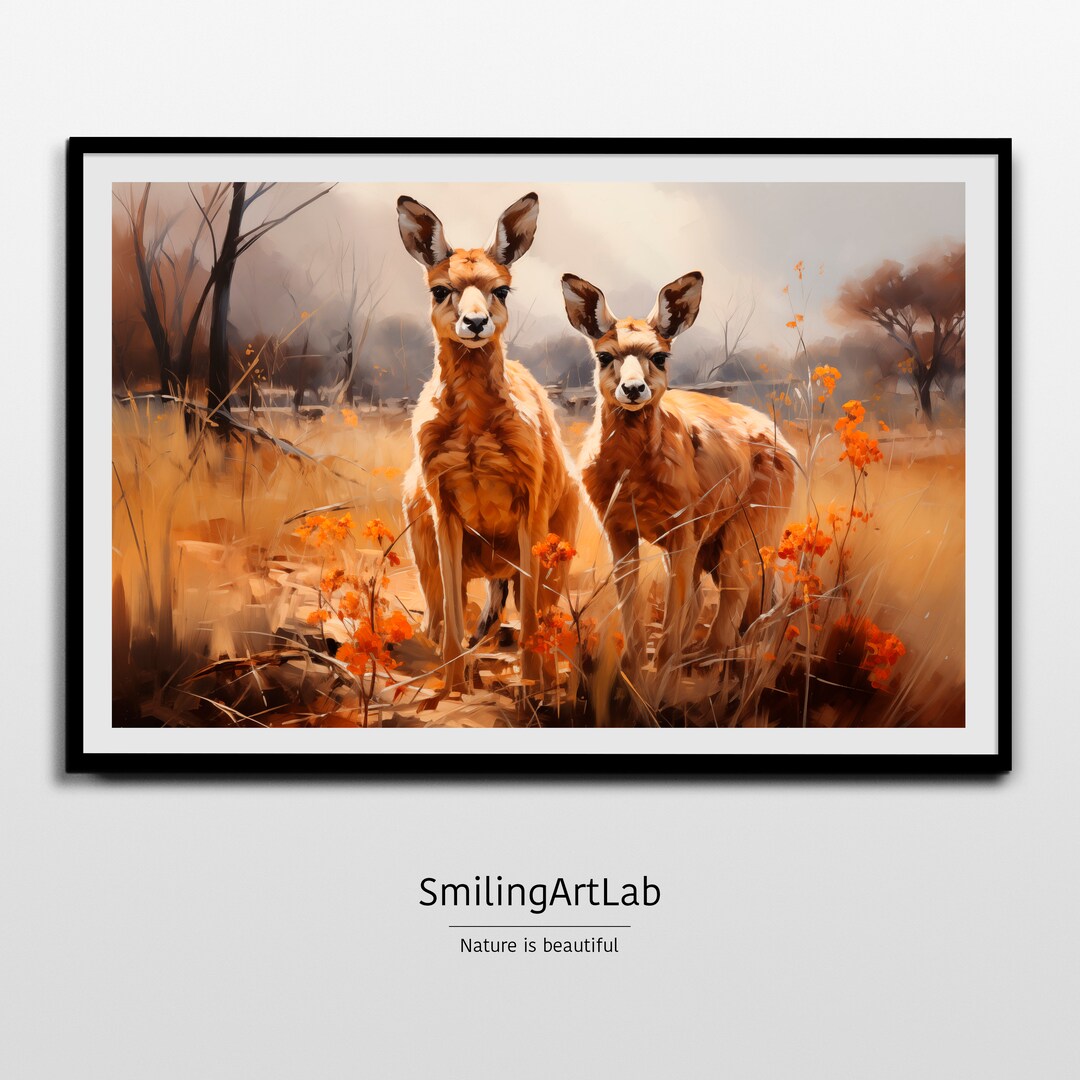 Kangaroo Image in Oil Painting Style - Autumn Field Digital Art ...