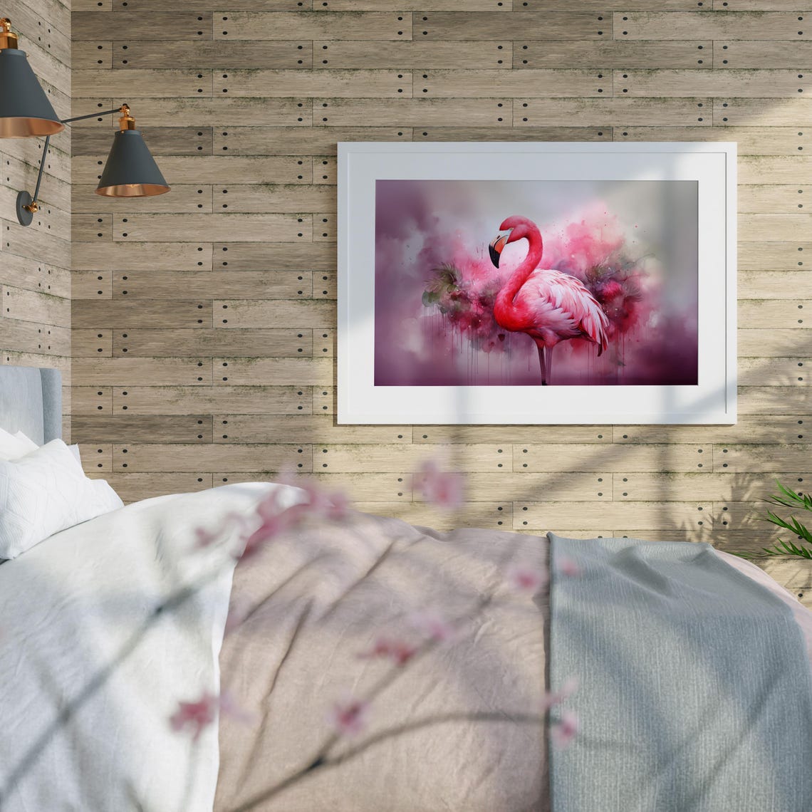 Pink Flamingo Painting in Watercolor Style as Digital Download ...