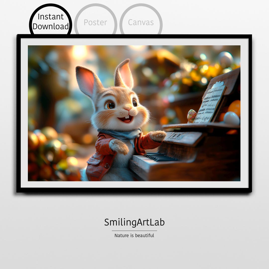 Cute Rabbit Playing Piano - Adorable Easter Bunny Decor - Piano Playing ...