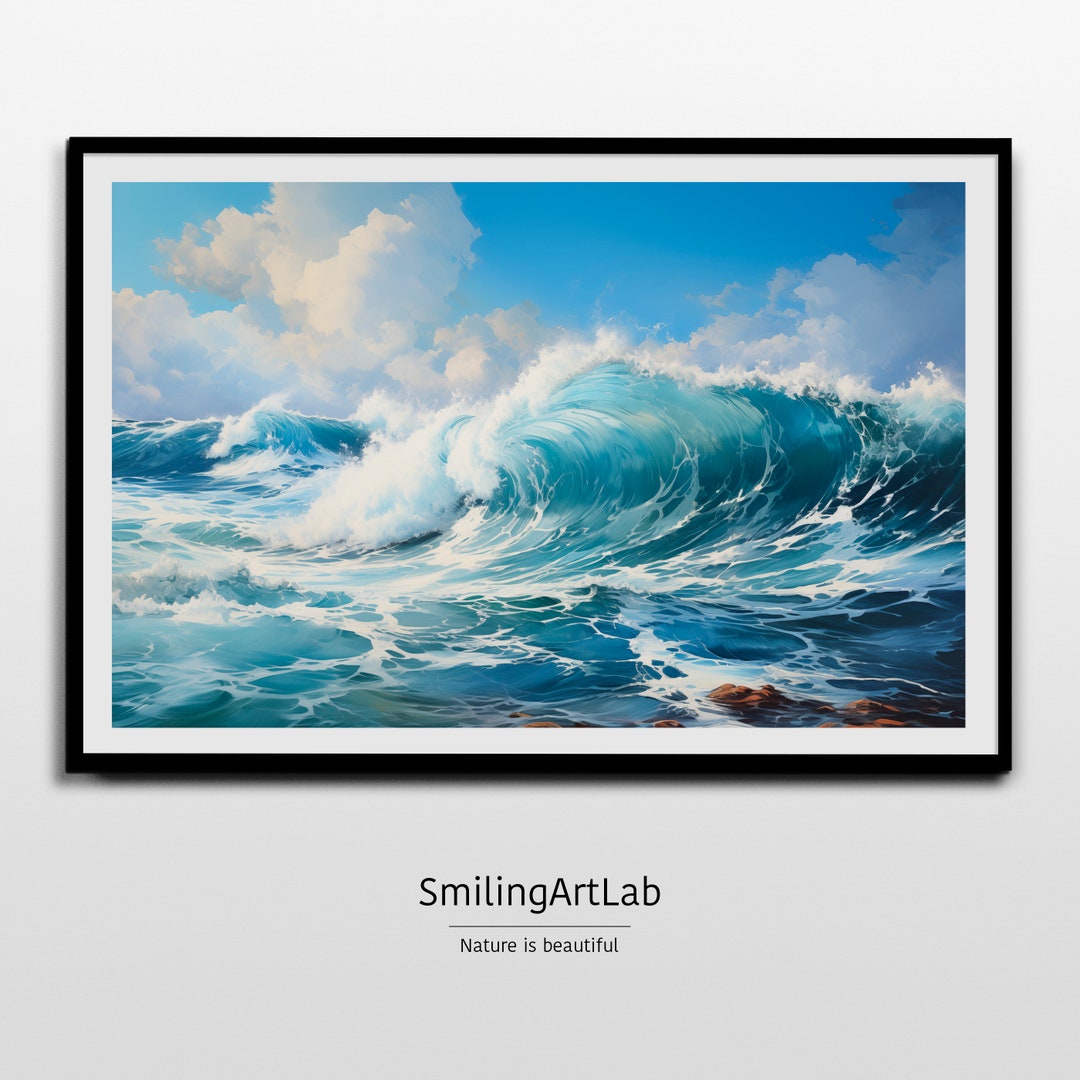 Ocean Waves Printable Art - Blue Sea Image - Modern Home Decor - Blue ...