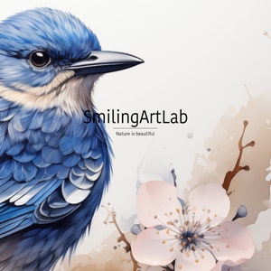 Bluebird Image Digital Watercolor Bird Art Spring Blossoms With Animals ...