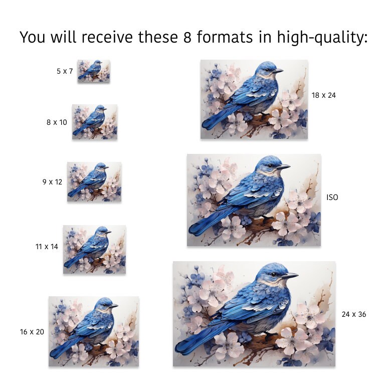 Bluebird Image Digital Watercolor Bird Art Spring Blossoms With Animals ...