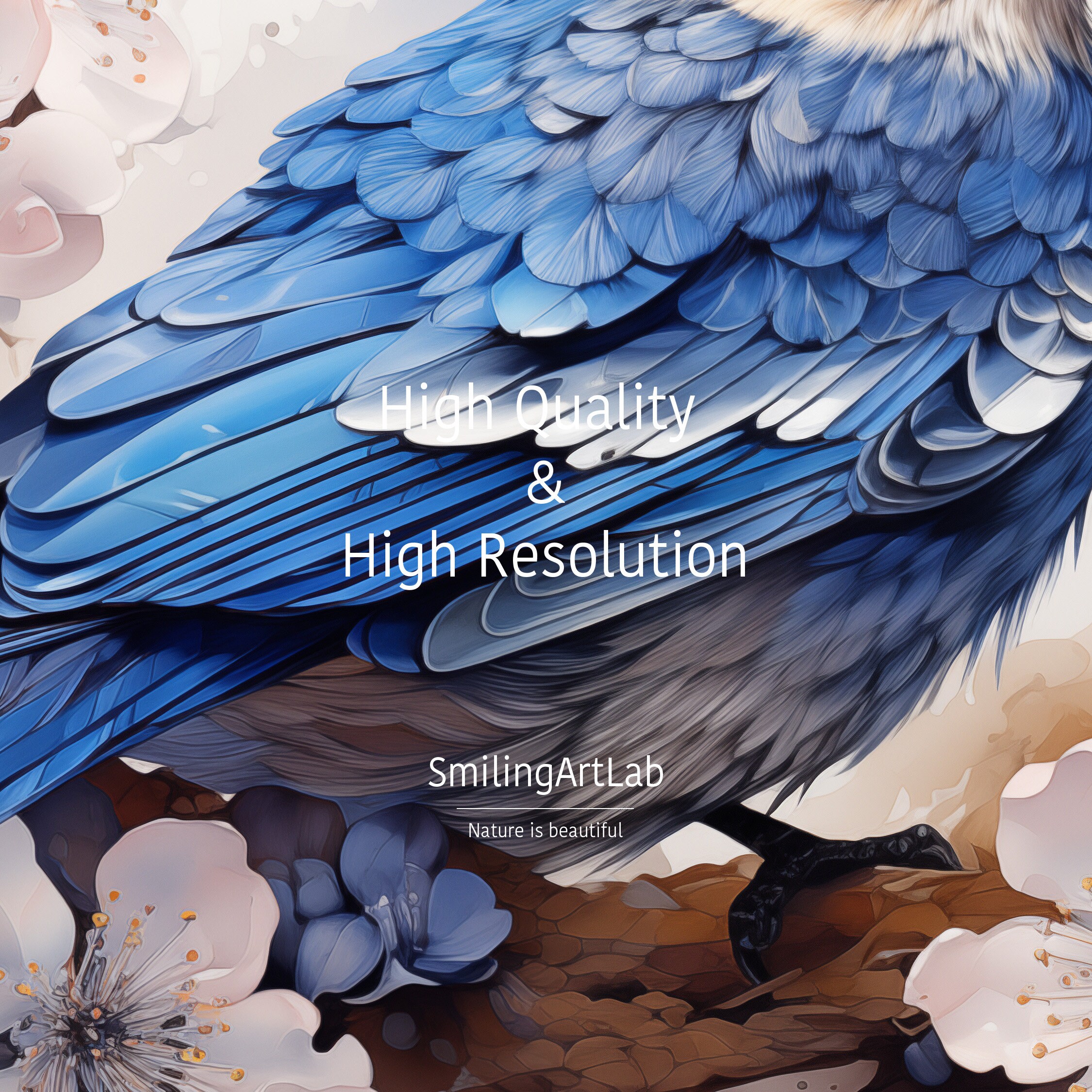 Bluebird Image Digital Watercolor Bird Art Spring Blossoms With Animals ...