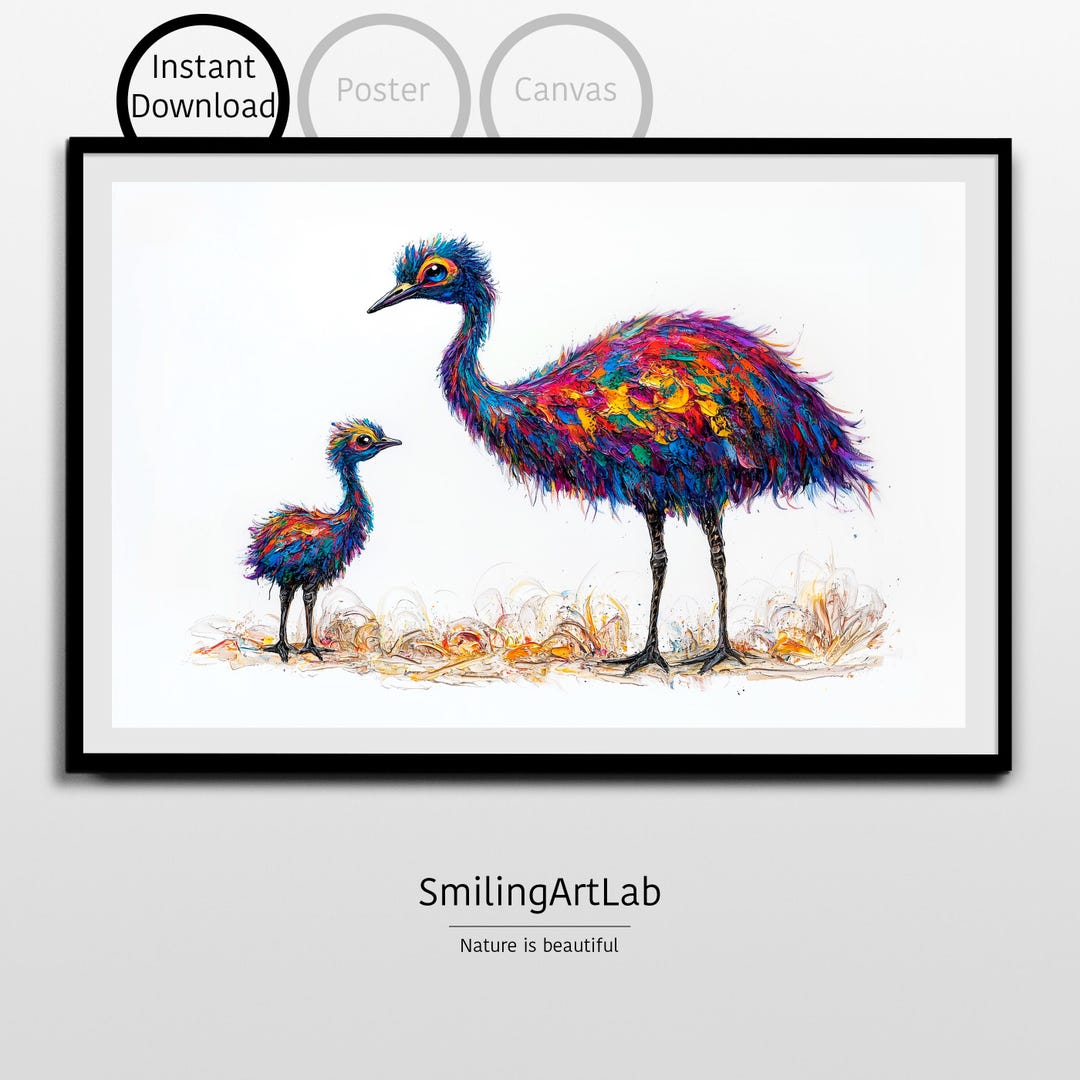 Emu Mother and Baby Painting - Nursery Decor - Baby Animal - Baby ...
