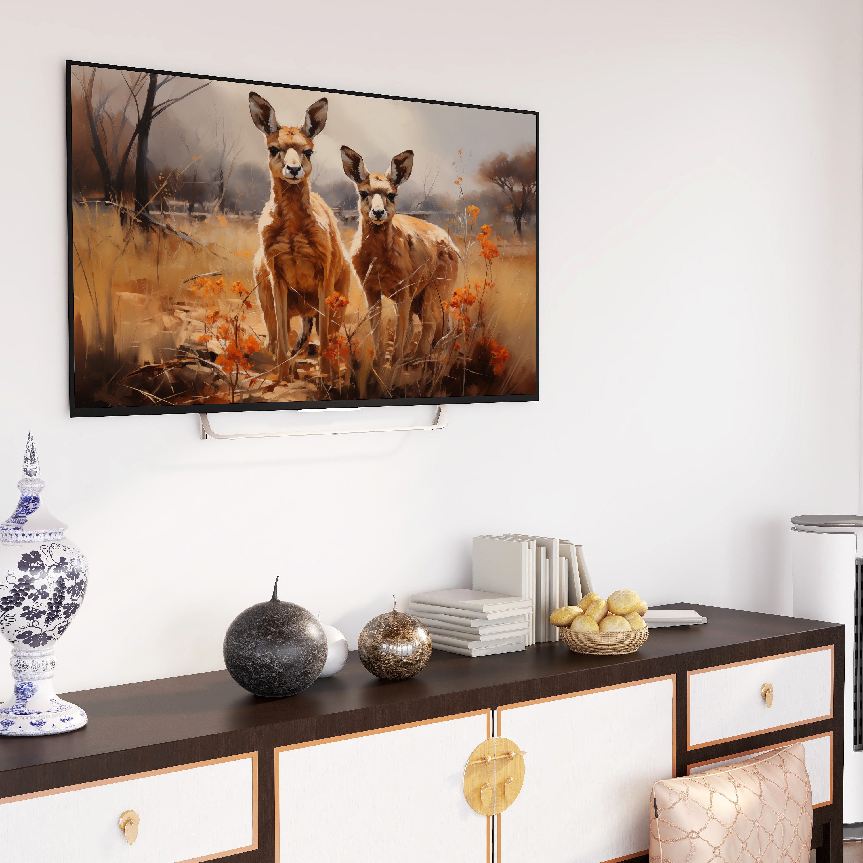 Kangaroo Image in Oil Painting Style Autumn Field Digital Art ...