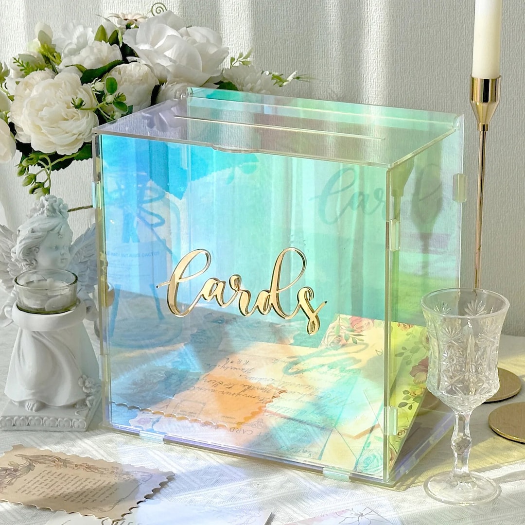 Acrylic Wedding Card Box With LED Lights Colorful Money Box for ...