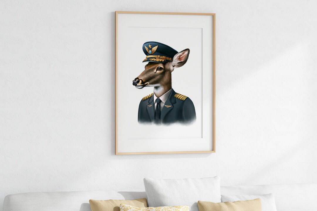 Deer Pilot Clipart Watercolor Print-modern Nursery Animal Portrait Wall ...