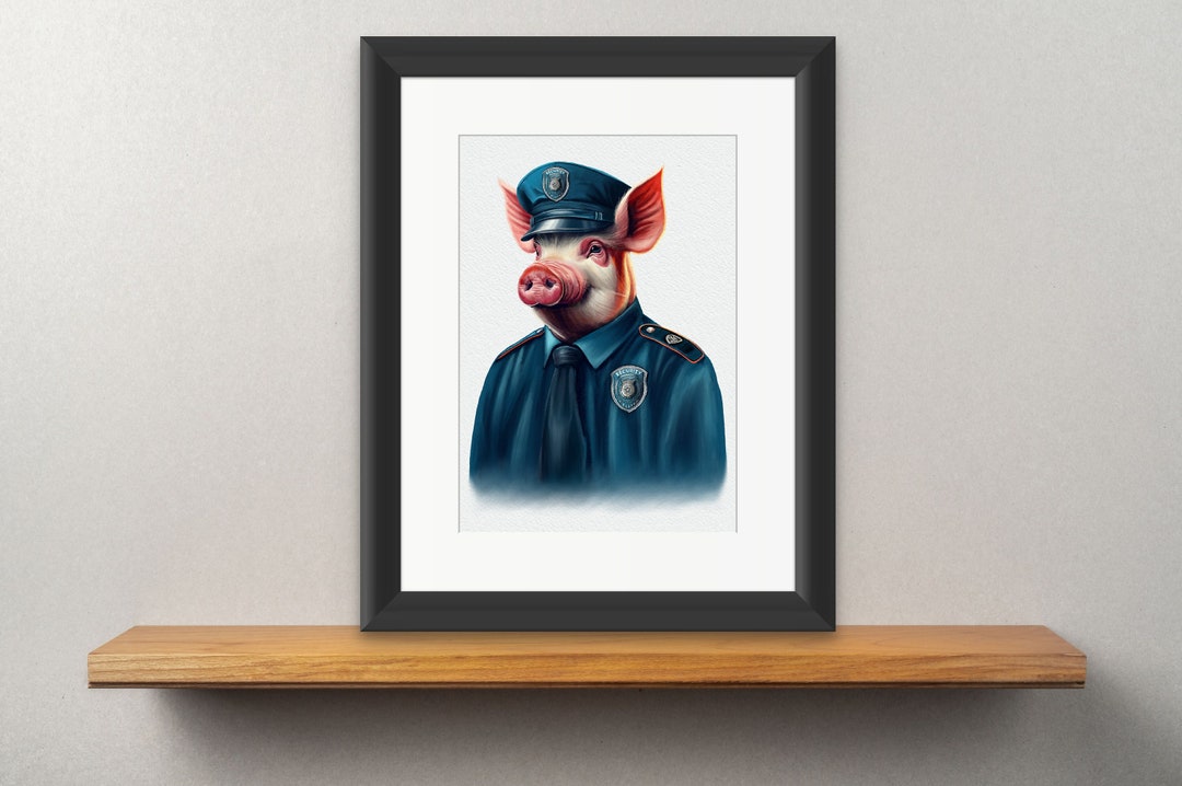 Pig Officer Watercolor Print-modern Nursery Retro Animals Portrait Wall ...