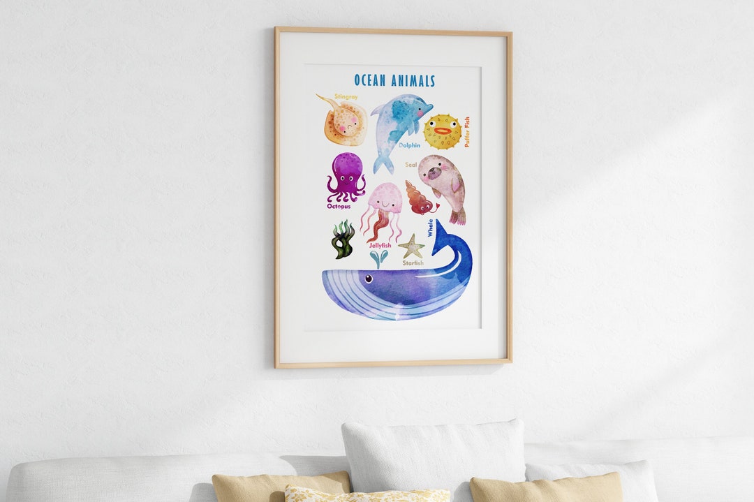 Kids Ocean Animals Educational Poster Print-educational Kids Wall Decor ...