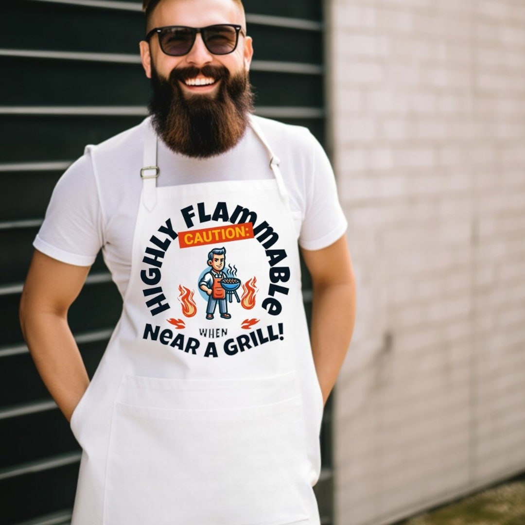 Dad Apron BBQ Mens Gift Apron Bbq Grilling Caution Flammable Grill ...