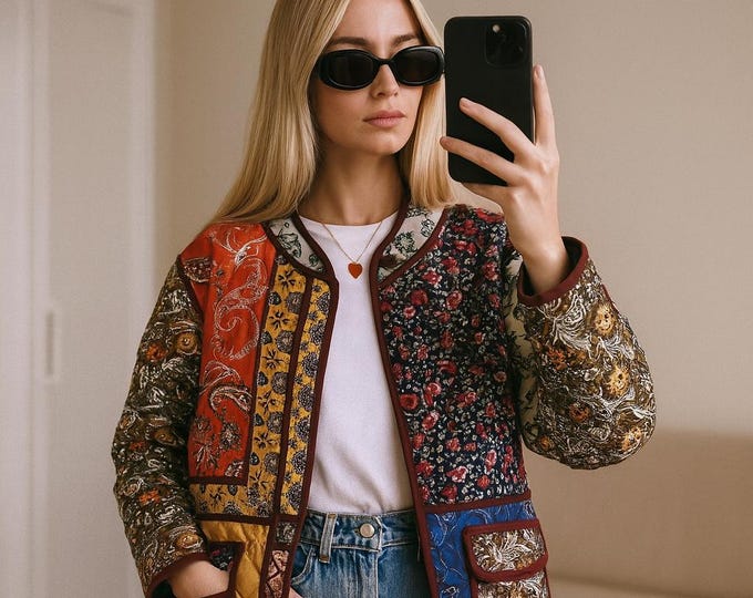 Fall Patchwork Quilted Jacket, Autumn Bohemian Style Winter Jacket ...