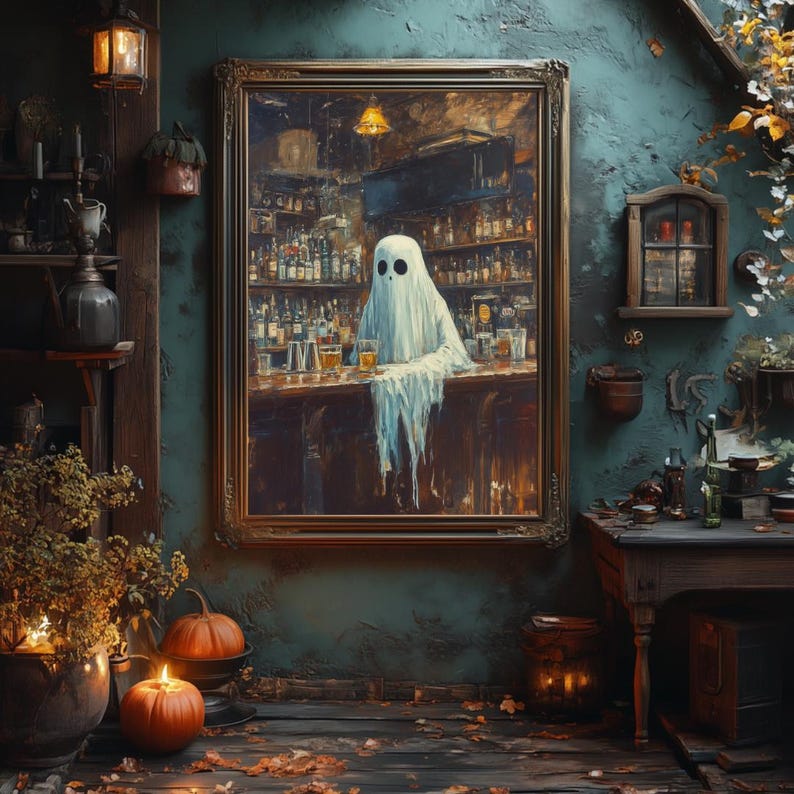 Ghost Waiter Serving Drinks, Gift Idea for Bar Owner, Halloween at the ...