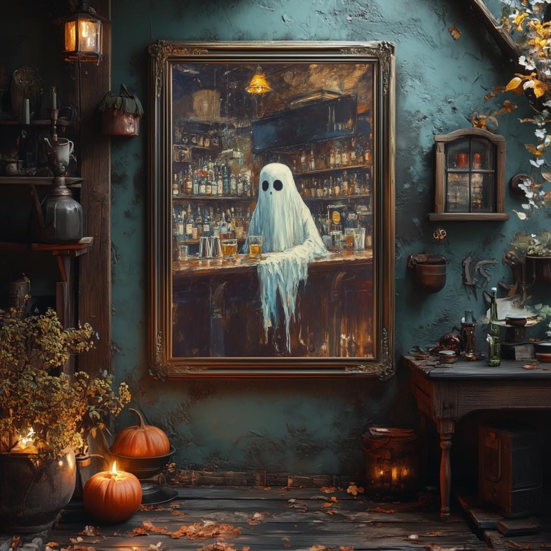 Ghost Waiter Serving Drinks, Gift Idea for Bar Owner, Halloween at the ...