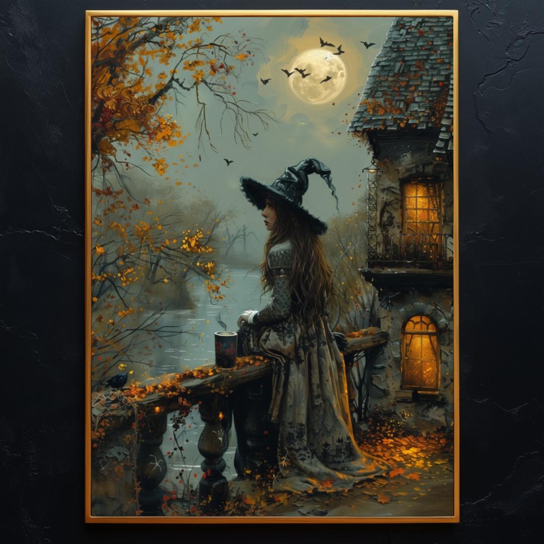Witch Art Print, Victorian Oil Painting, Halloween Decor, Witch Themed ...