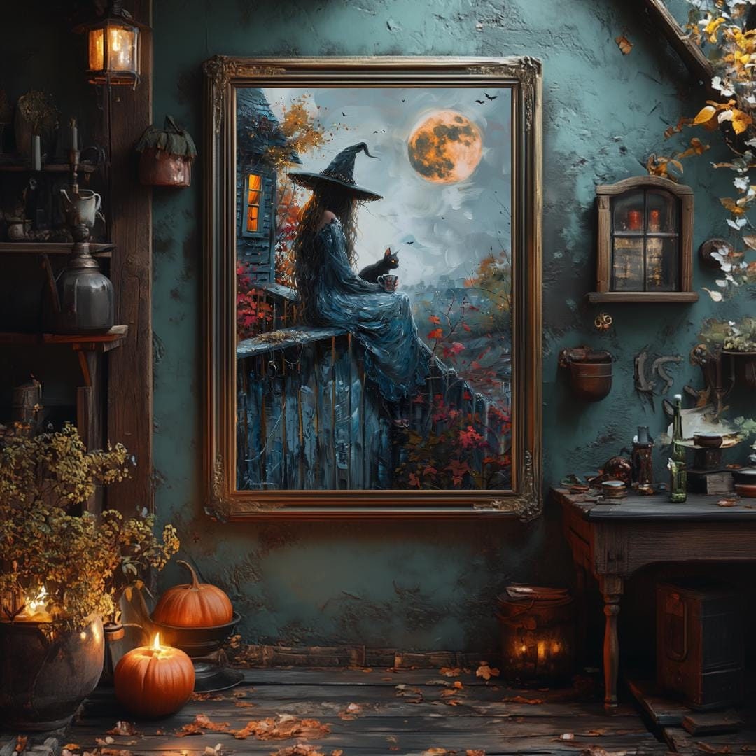 Witch at Night, Gothic Witch Poster Print, Halloween Decor, Witch and ...