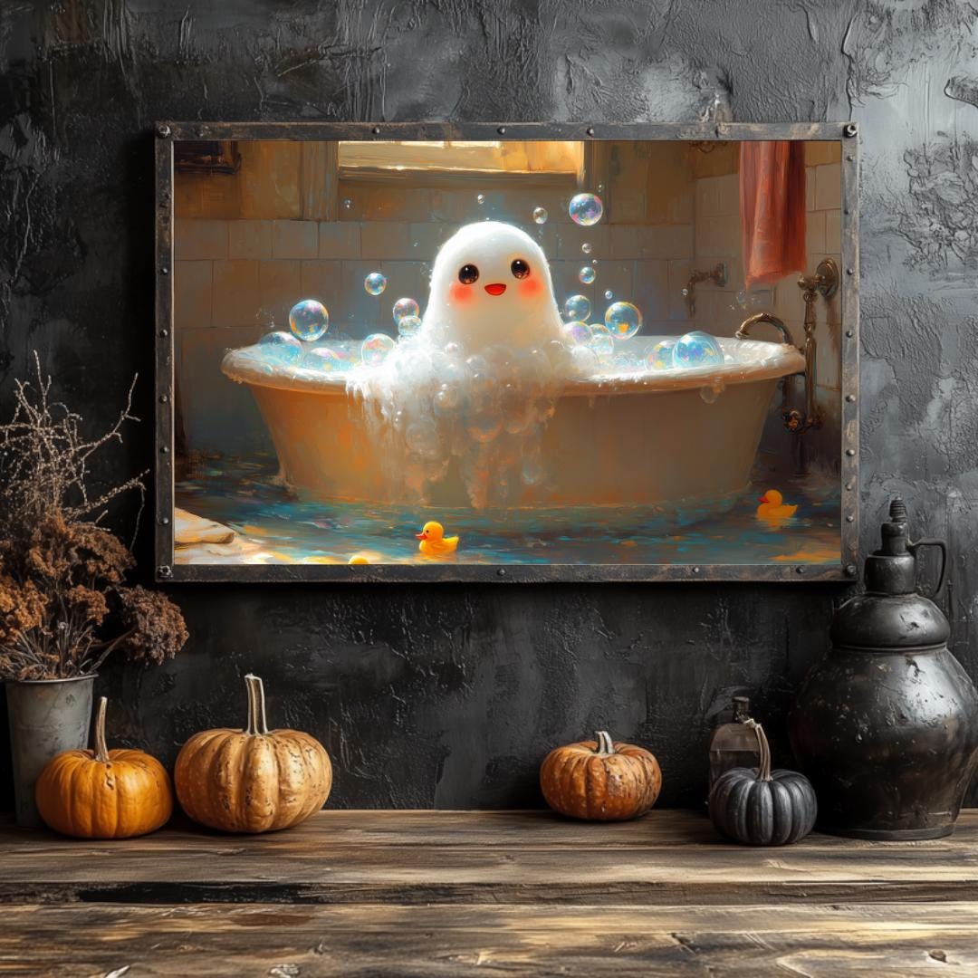 Kawaii Ghost Taking a Bath, Ghost Taking a Bubble Bath, Ghost in ...