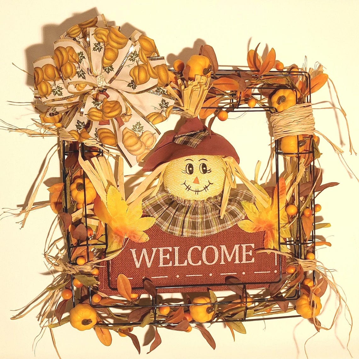 Whimsical Fall Scarecrow Square Wreath - Etsy