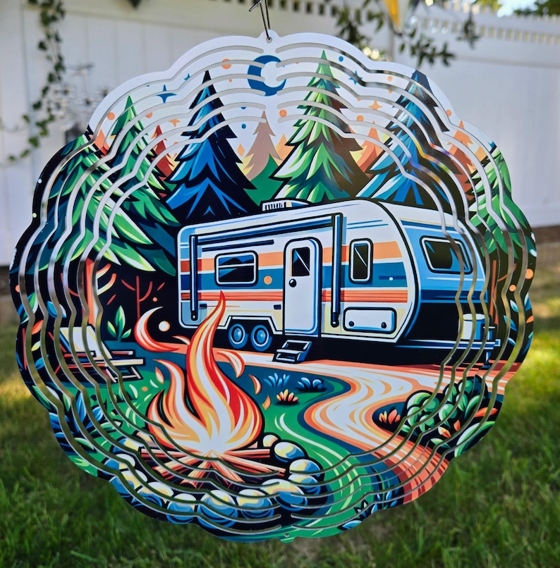 Camping Wind Spinner, Camp Fire, RV, Family Camping, Garden Decoration ...
