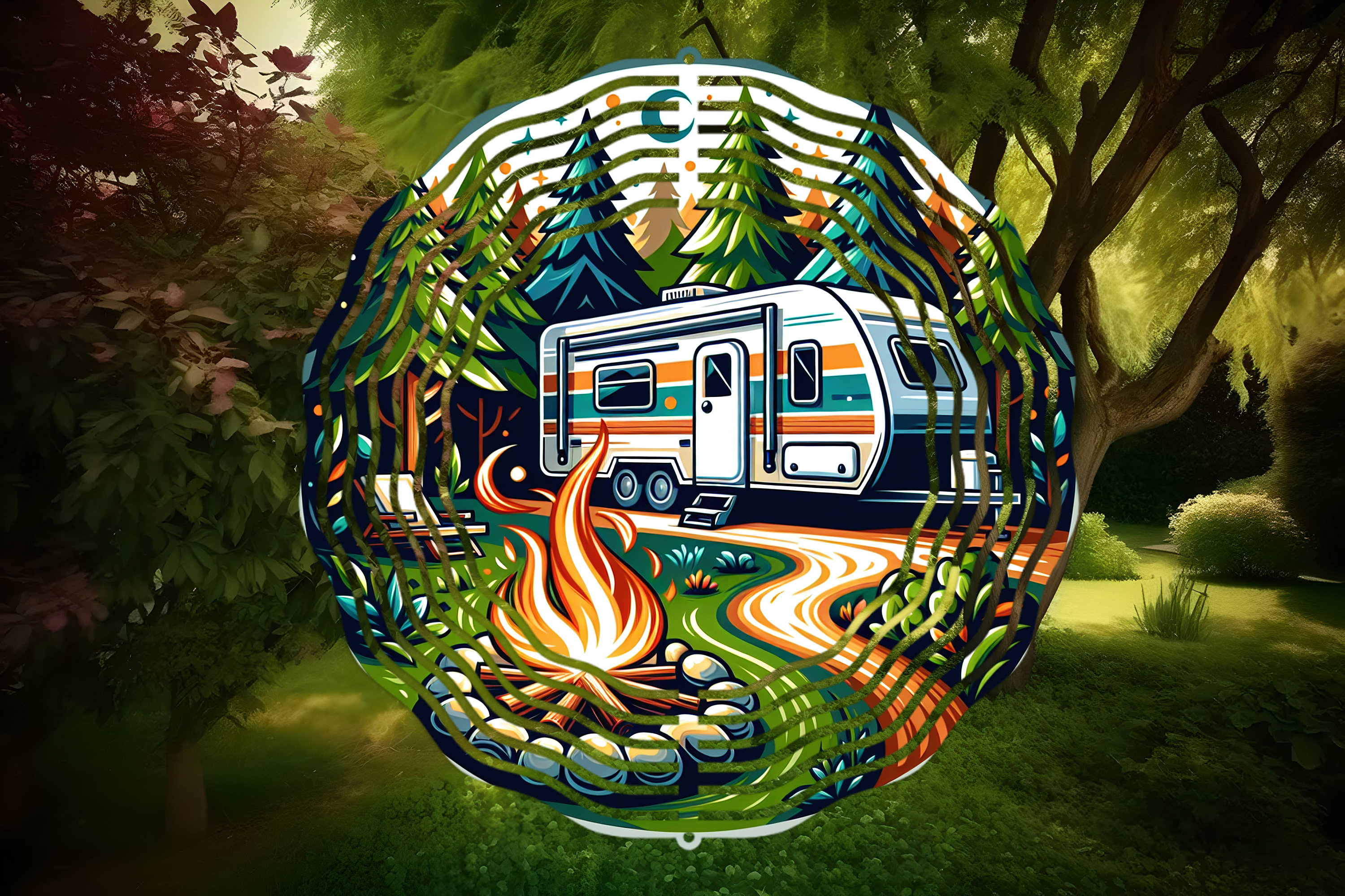 Camping Wind Spinner, Camp Fire, RV, Family Camping, Garden Decoration ...