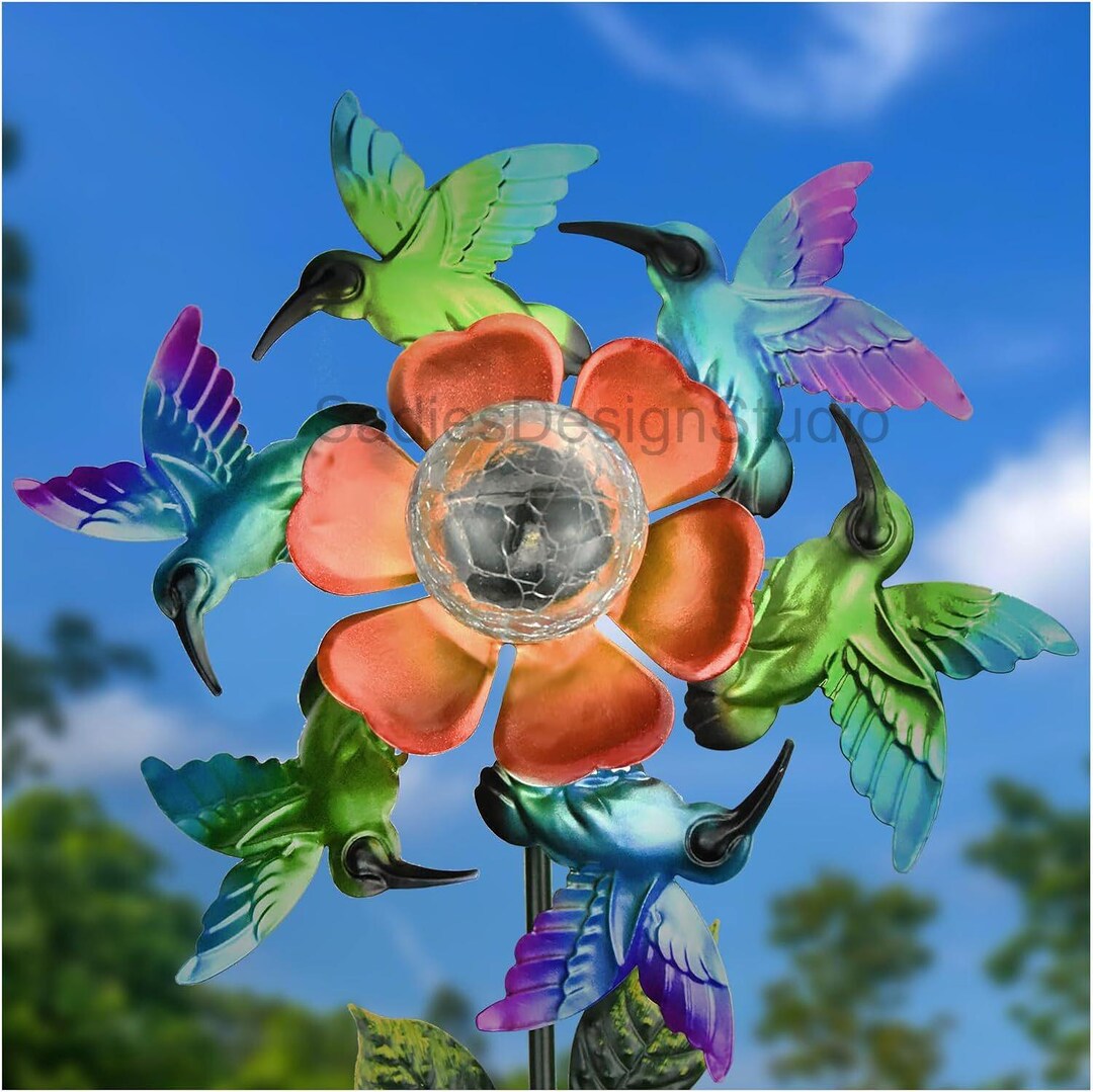 Solar Metal Hummingbird Wind Spinner Wind Sculpture Garden Sculpture ...