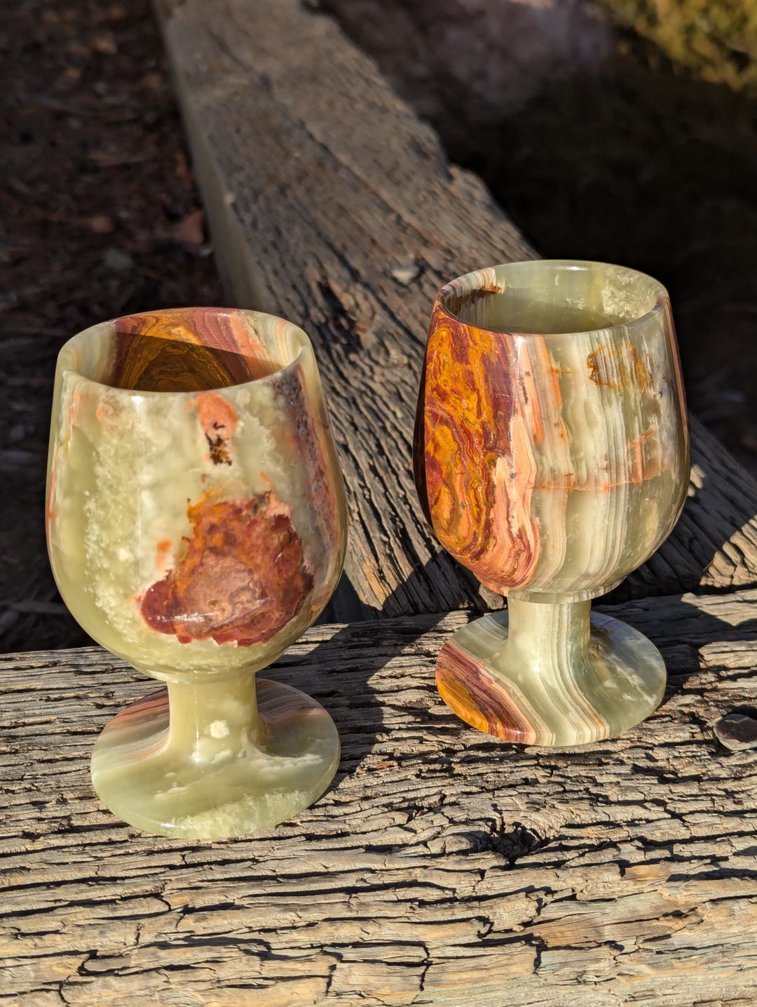Set of Two Green Onyx Wine Glasses - Etsy