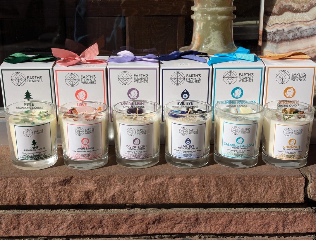 Earth's Elements Wellness Crystal Candle / Hand Poured Natural Soy ...
