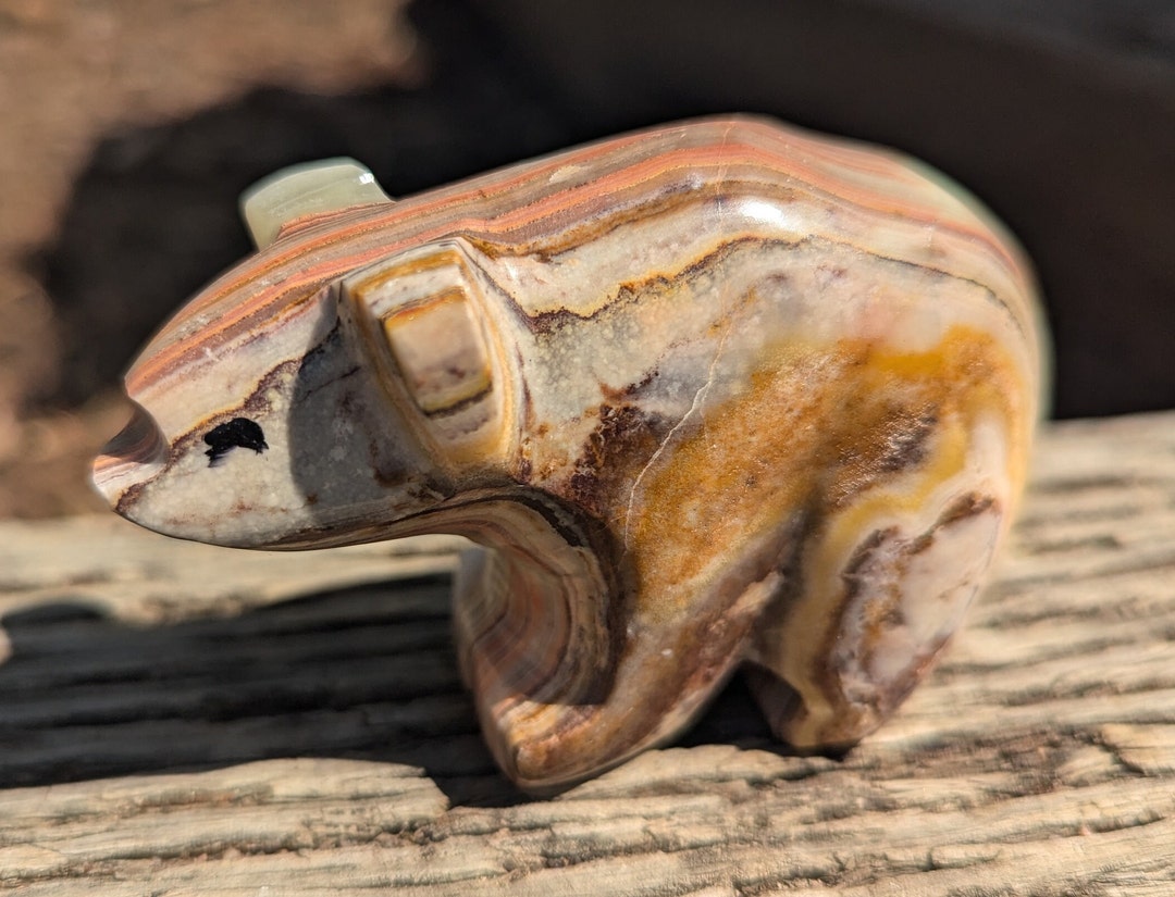 Onyx Bear Carved Statue / 3" Stone Onyx Figurine / Onyx Animal / Animal ...