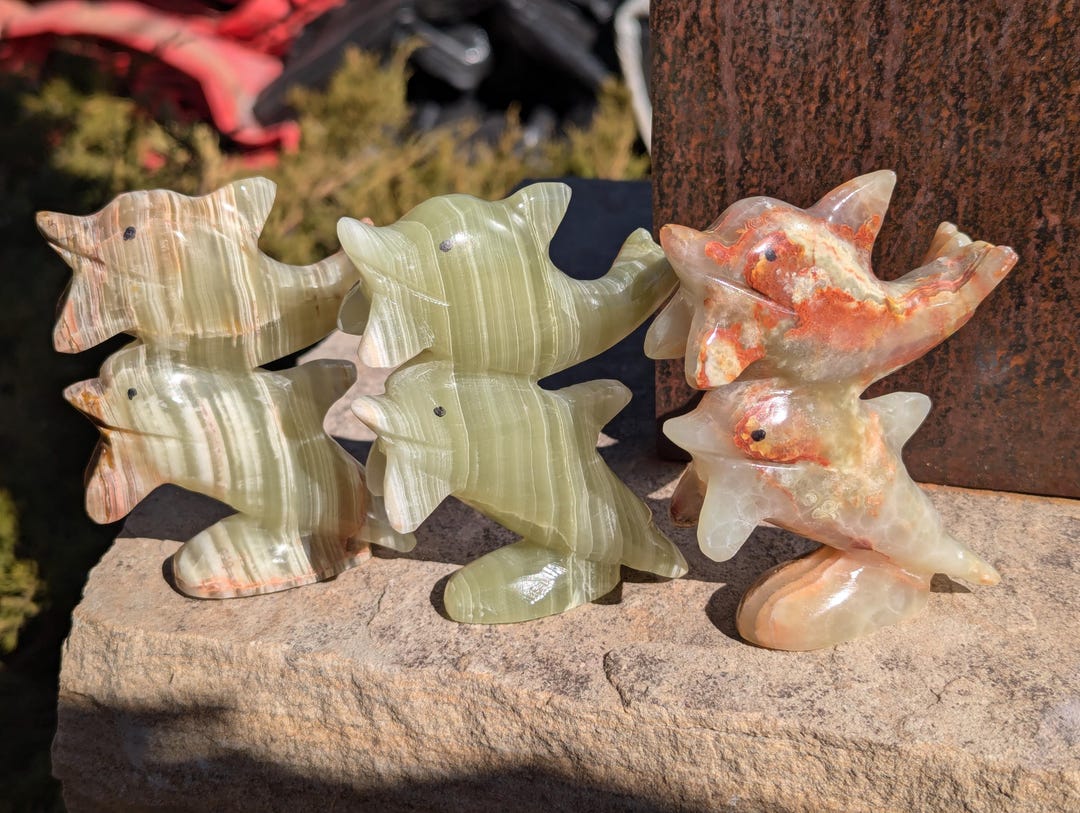 4.5" Onyx Dolphin Statue / Stone Carved Onyx Figurine / Onyx Animal ...