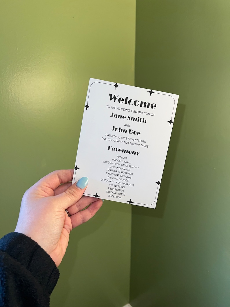 White and Black Modern Wedding Program (front and Back) (5x7 Inches) - Etsy