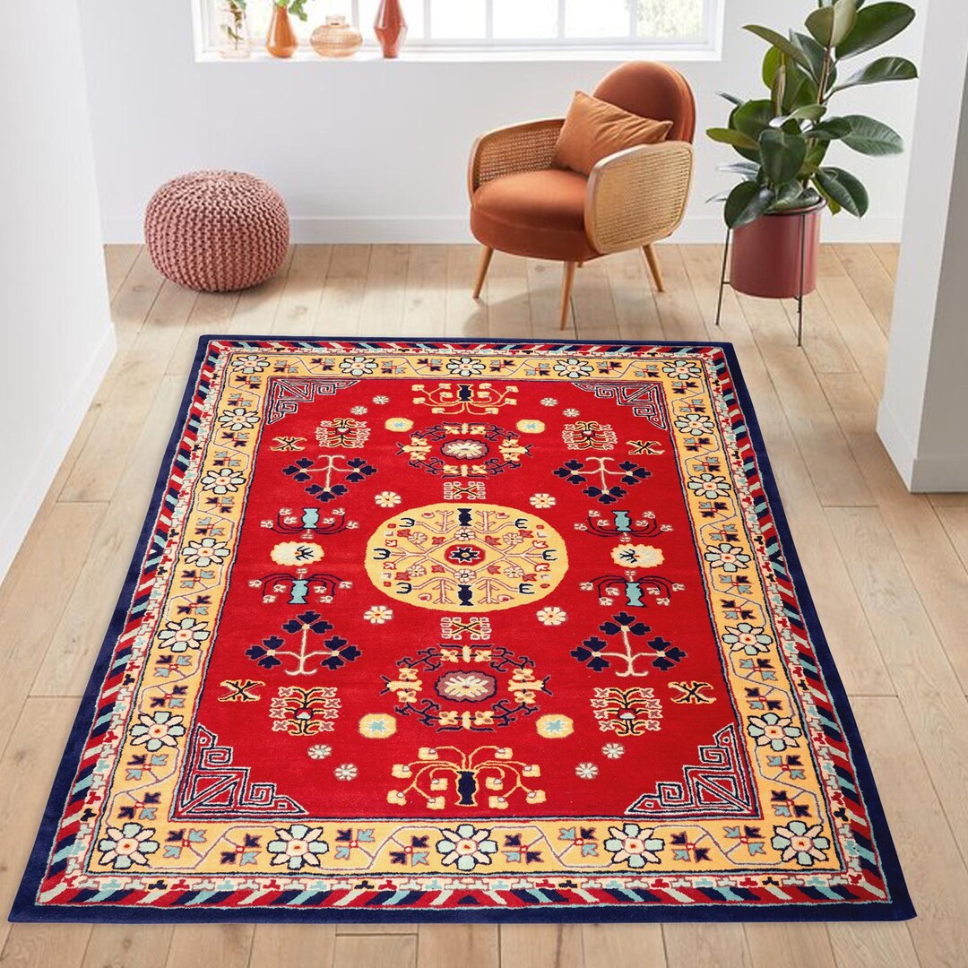 Premium Hand Tufted Rug, Blue White and Red Boho Rug, Designer Rug ...