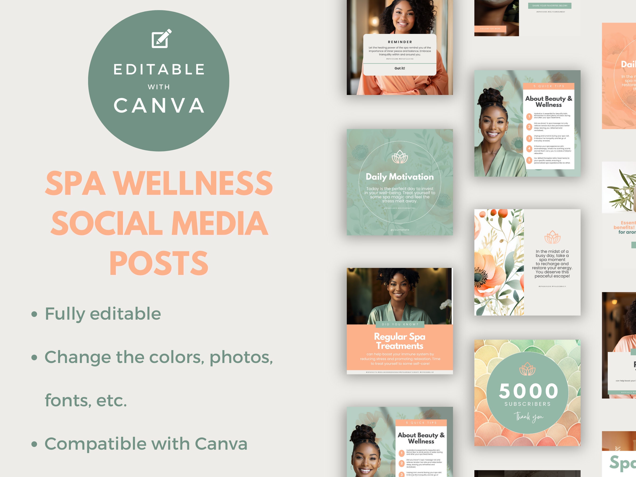 Spa Social Media Template | Spa Instagram Posts | Skincare Social Media ...