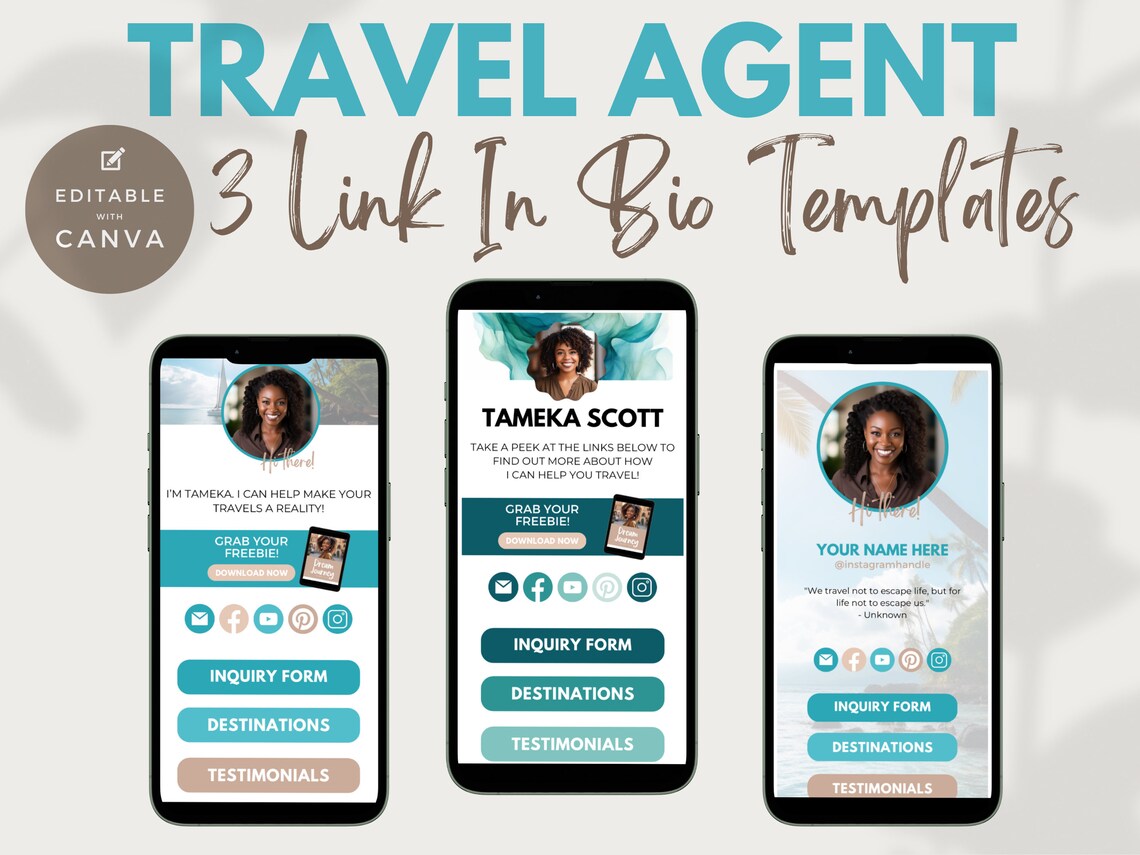 Link in Bio Canva Template for Travel Agents, Editable Canva Bio Link ...